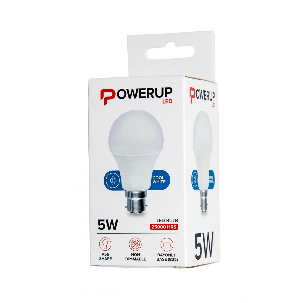 Powerup Led A55Gls 5W B22 Cw, - Cashbuild