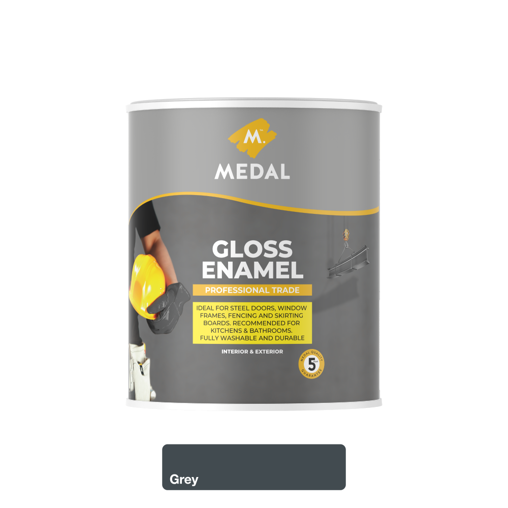 Medal Prof Trade Gloss Enamel Grey 1L, - Cashbuild