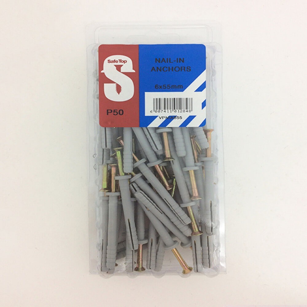 Value Pack Nail in Anchors 6mm X 55mm Quantity:50, SAFETOP - Cashbuild