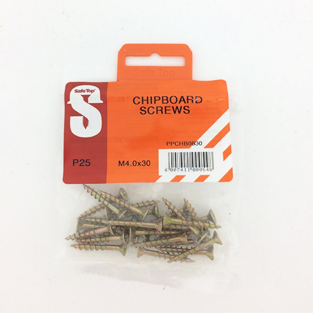Pre Pack Chipboard Screws M4.0 X 30mm Quantity:25, SAFETOP - Cashbuild