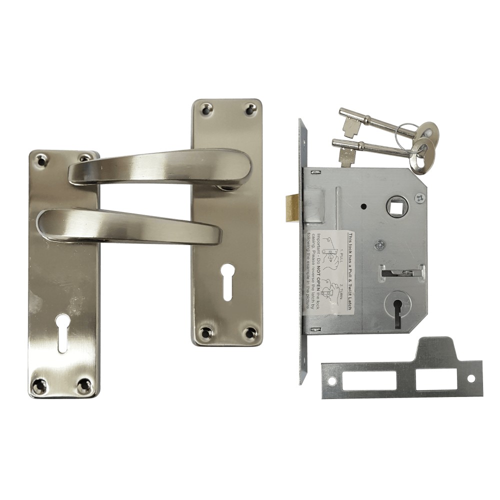 Ruby Satin Handle & 2 Lever SABS Lockset, TROJAN - Cashbuild