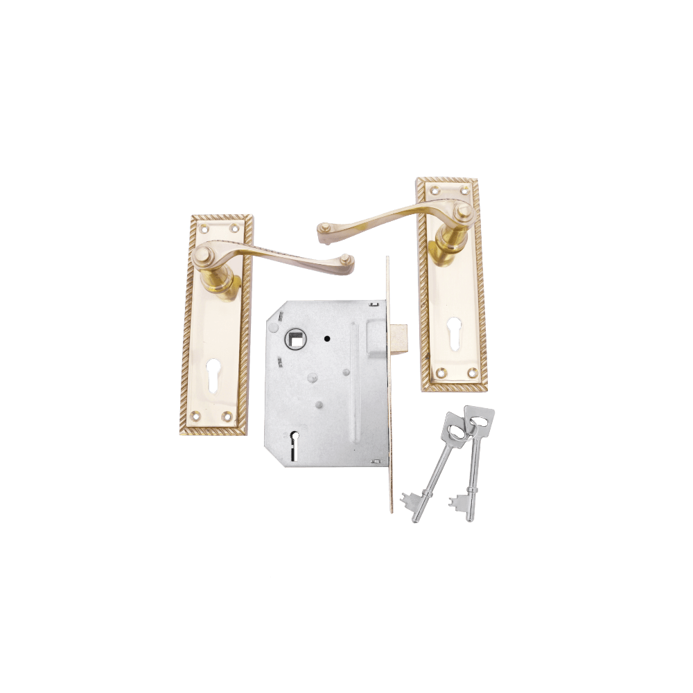 Georgian Straight Plate Scroll Handle Brass Plated And Sabs 2 Lever ...