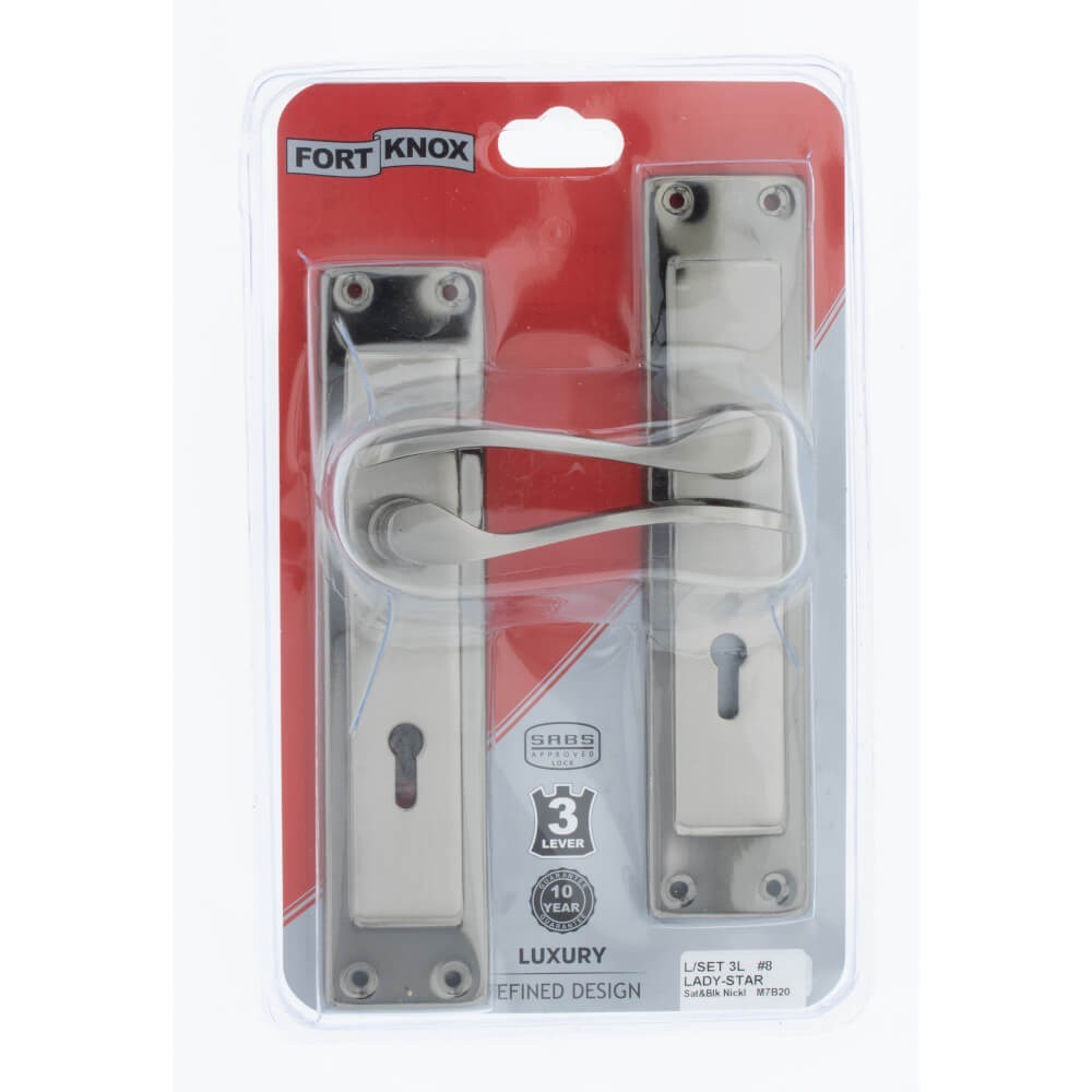 Lock Set - Lady-star 3-lever - Satin Nickle & Black Nickle 8", FORT ...