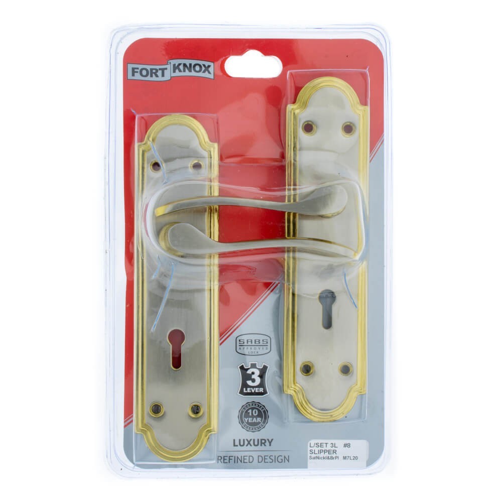 Lock Set - Slipper 3-lever - Satin Nickle & Bronze Plated 8", FORT KNOX ...