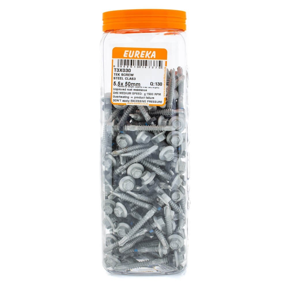 Eureka Self Drilling Tek Screw Steel T3 55x50mm Quantity:130, EUREKA ...