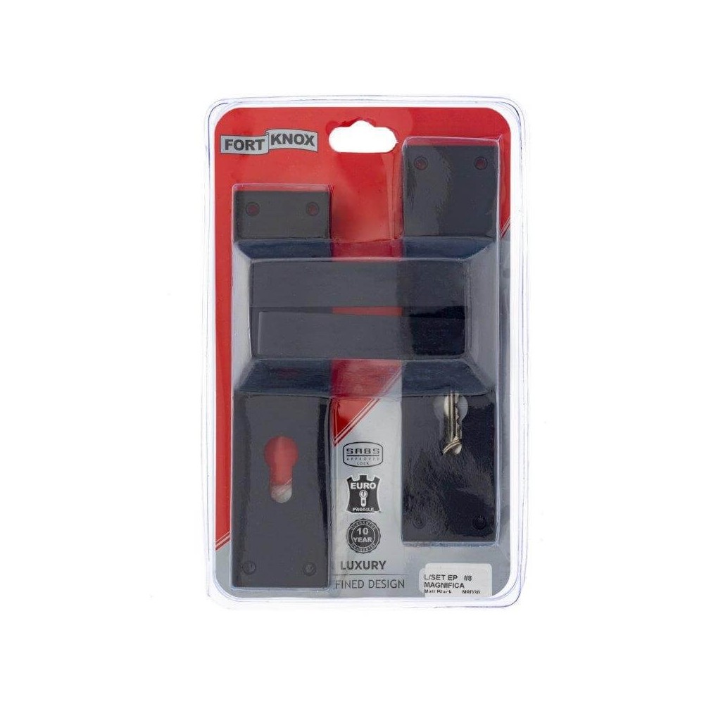 Magnifica -matt Black 8” Handles & Euro Mortise Lock, FORT KNOX - Cashbuild