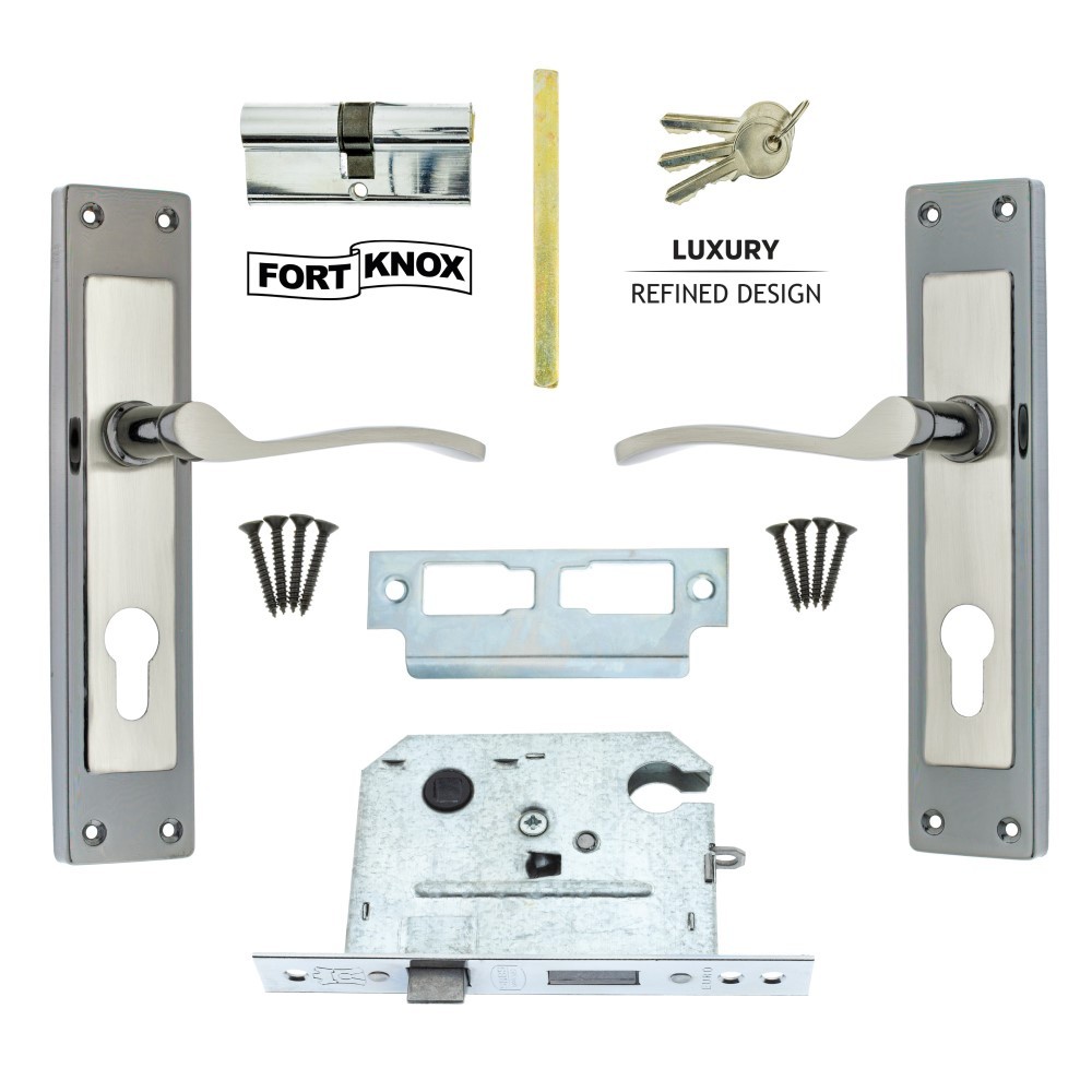 Fort Knox Lady-star Satin Black Nickle 8” Handles & Euro Mortise Lock ...