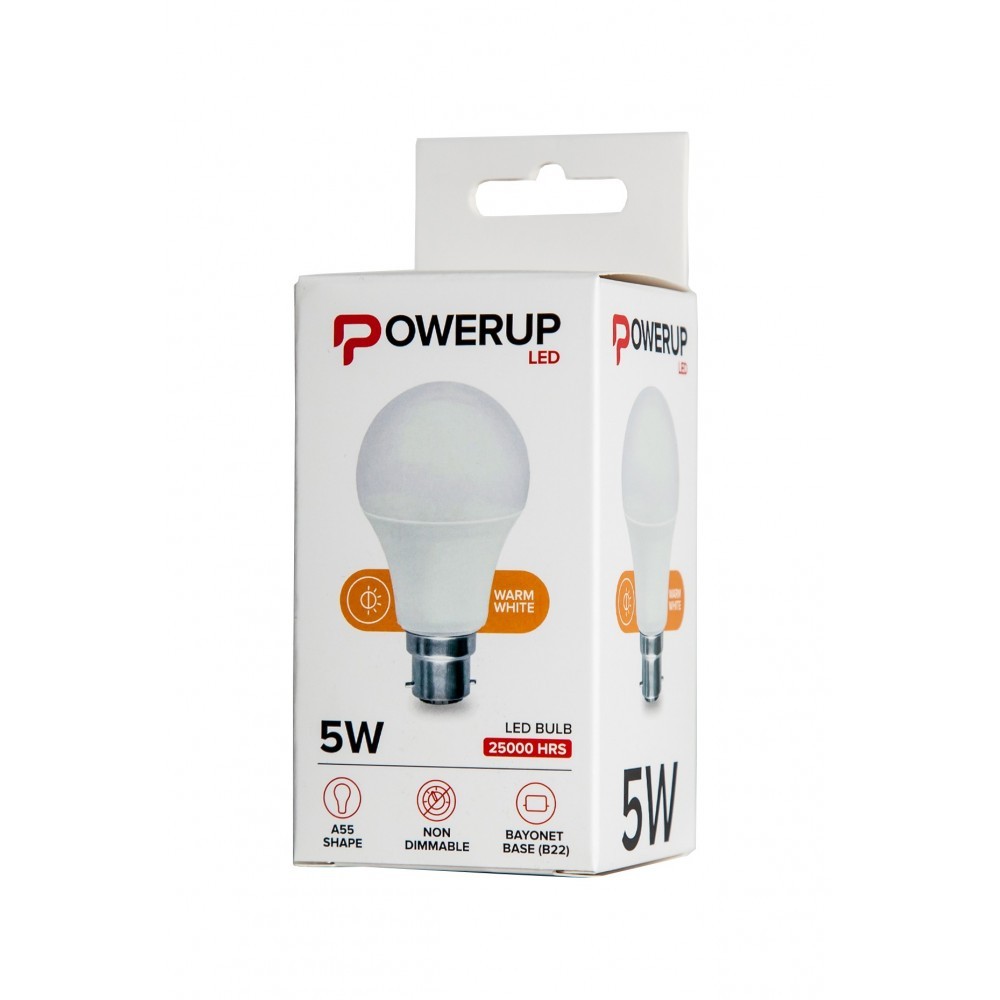 Powerup Led A55 Gls 5W B22 Ww, - Cashbuild