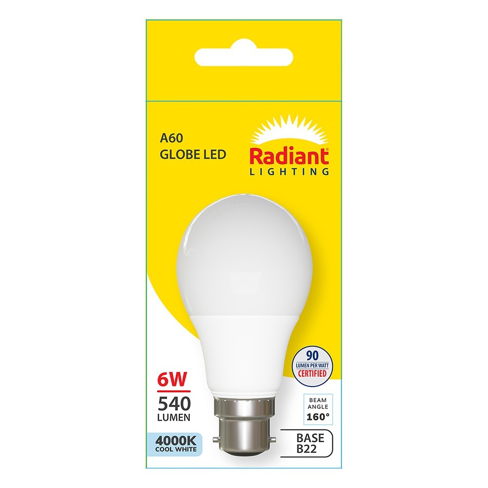 Globe Led A60 6W BC Rad, RADIANT - Cashbuild
