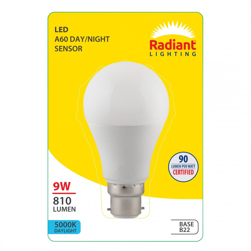 Globe Led A60 Day/Night 9W BC Rad, RADIANT - Cashbuild