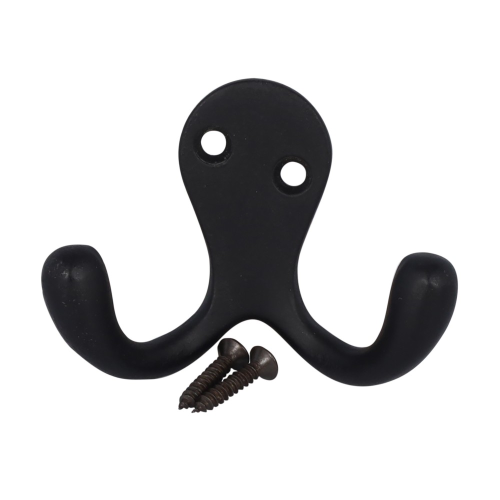 Double Robe Hooks Matt Black, TROJAN - Cashbuild